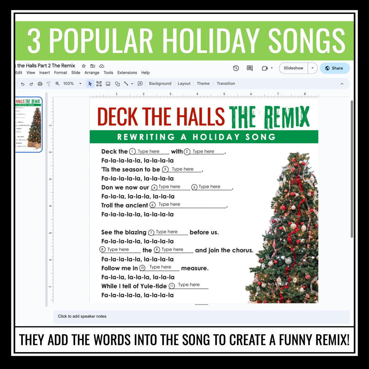 Christmas Parts of Speech Digital Activity - Rewriting Holiday Carols ...