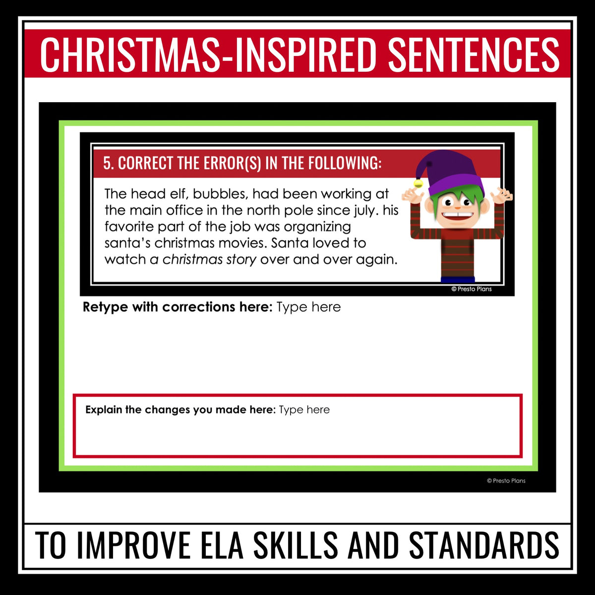 Christmas Digital Task Cards Grammar, Parts of Speech, Vocabulary, Fig ...