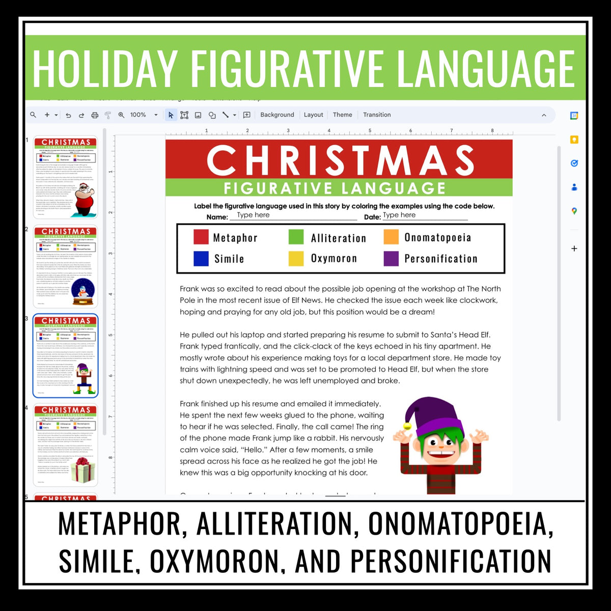 Christmas Figurative Language Assignments - Literary Devices Digital A ...