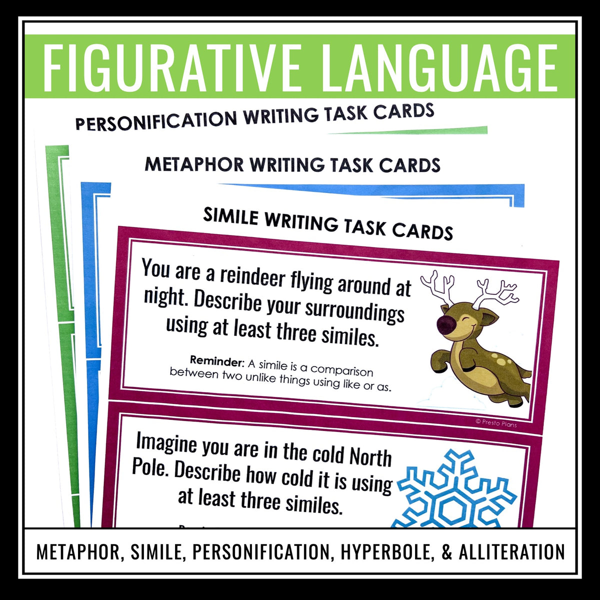 Christmas Figurative Language Writing Task Cards - Holiday Writing Pro ...