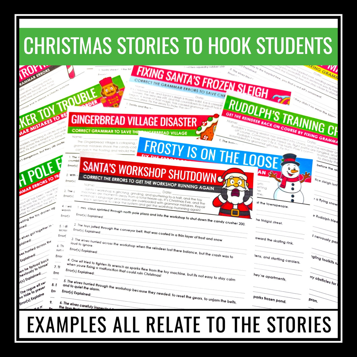 Christmas Grammar Worksheets - Editing Punctuation, Spelling, & Gramma ...