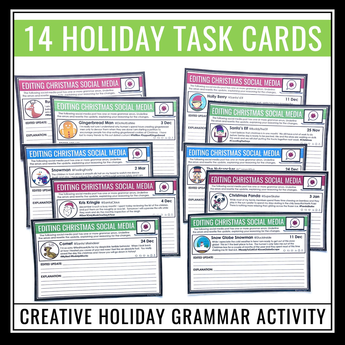 Christmas Grammar Activity - Editing Errors in Holiday Characters' Soc ...