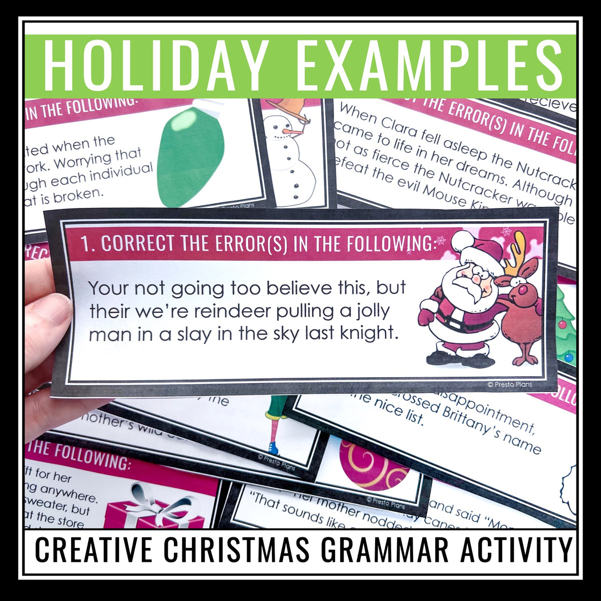 Christmas Grammar Activity - Editing Grammar Errors in Holiday Task Ca ...
