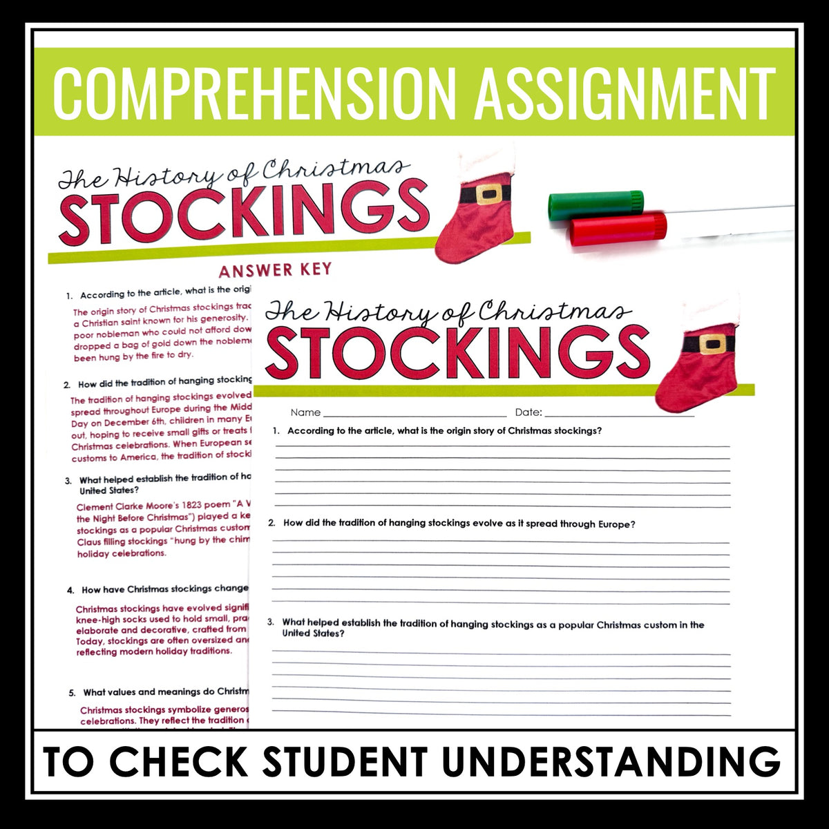 Christmas Reading Comprehension - History of Stockings Article & Assig ...