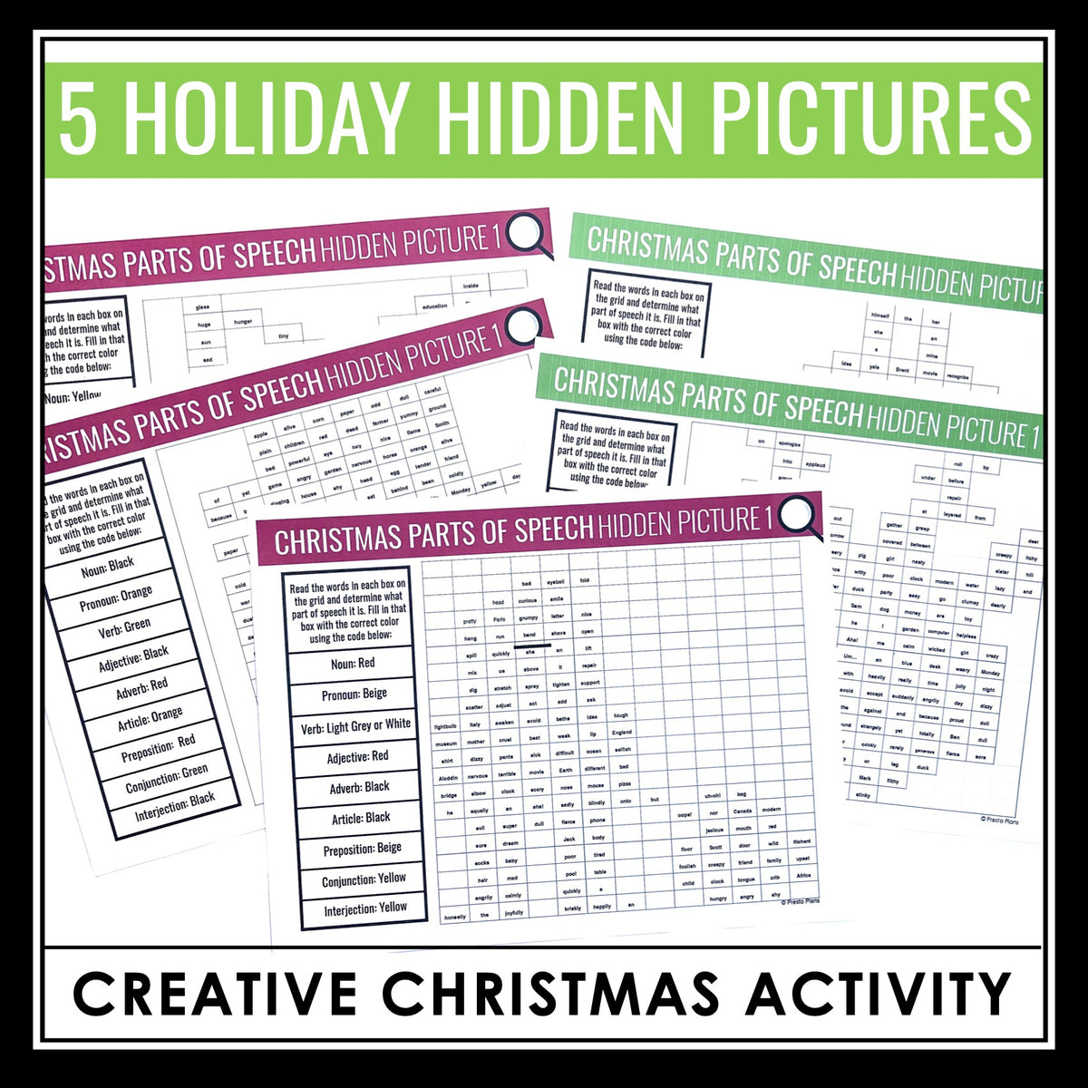 Christmas Parts of Speech Activity - Coloring Hidden Holiday Mystery P ...