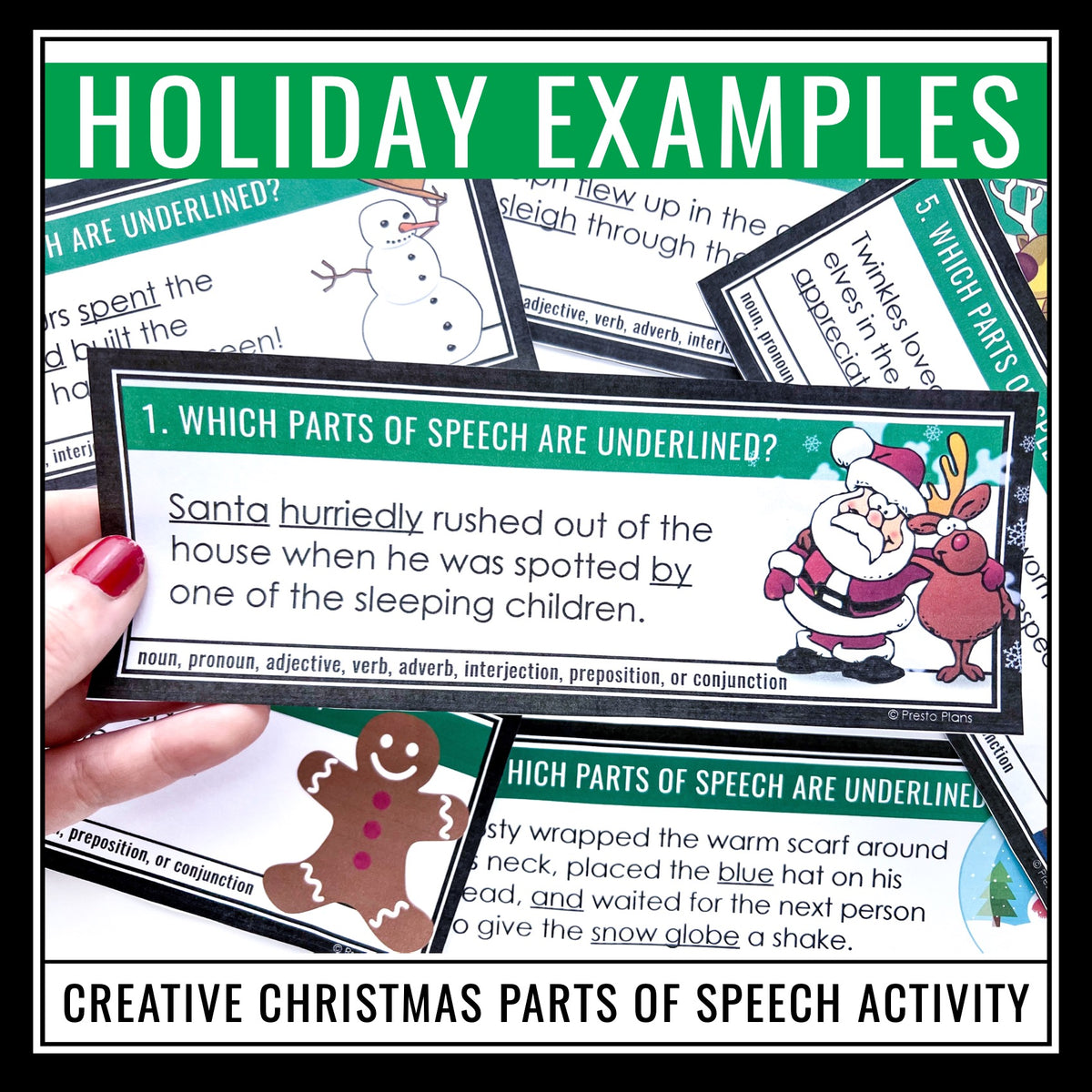 Christmas Parts of Speech Task Cards Activity - Labeling Holiday Parts ...