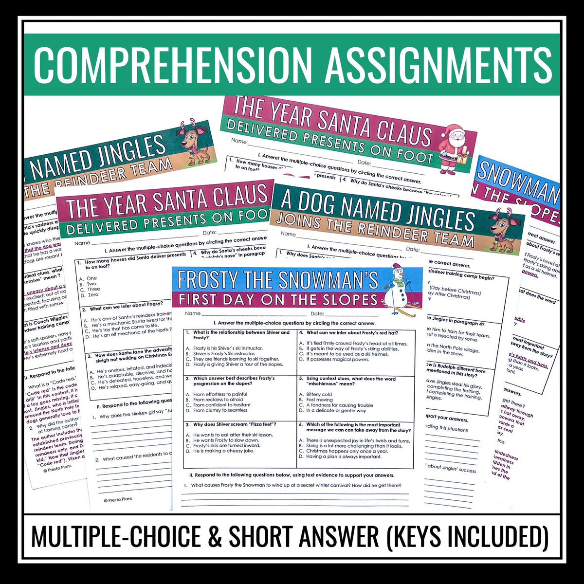 Christmas Reading Comprehension Assignments, Short Stories, & Creative ...