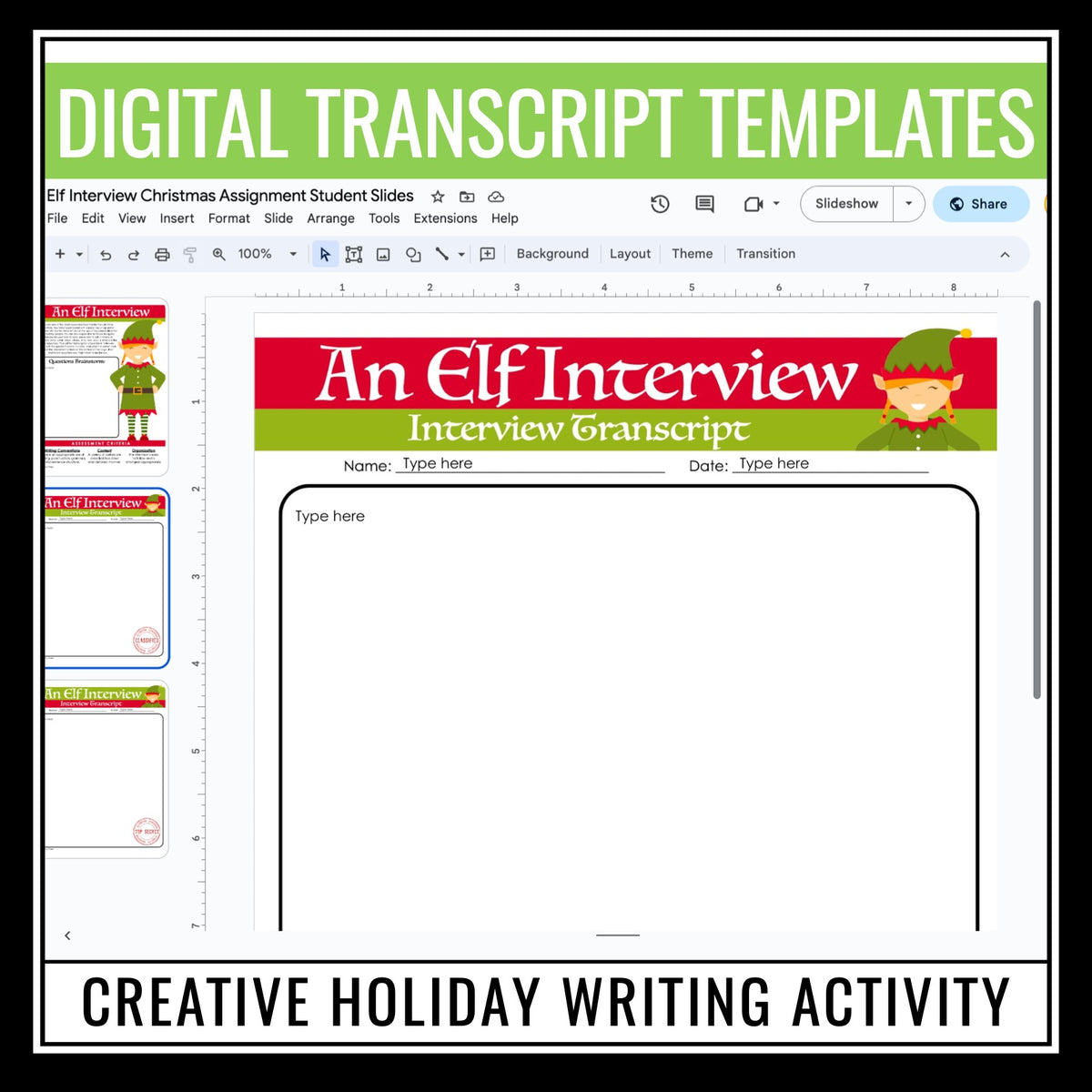 Christmas Writing Assignment - Elf Interview Holiday Winter Activity ...