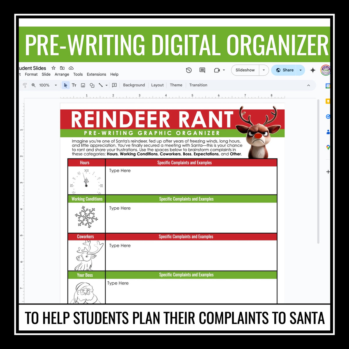 Christmas Writing Activity – Santa’s Reindeer Rant Writing Digital Ass ...