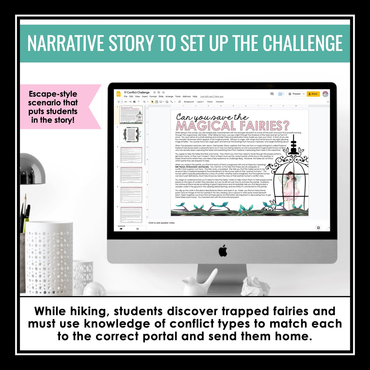 Types of Conflict Presentation Slides & Digital Escape Room Reading Ac ...