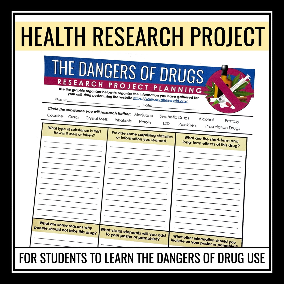 Drugs Research Project - Health Class Assignment - Drugs Info Poster o ...