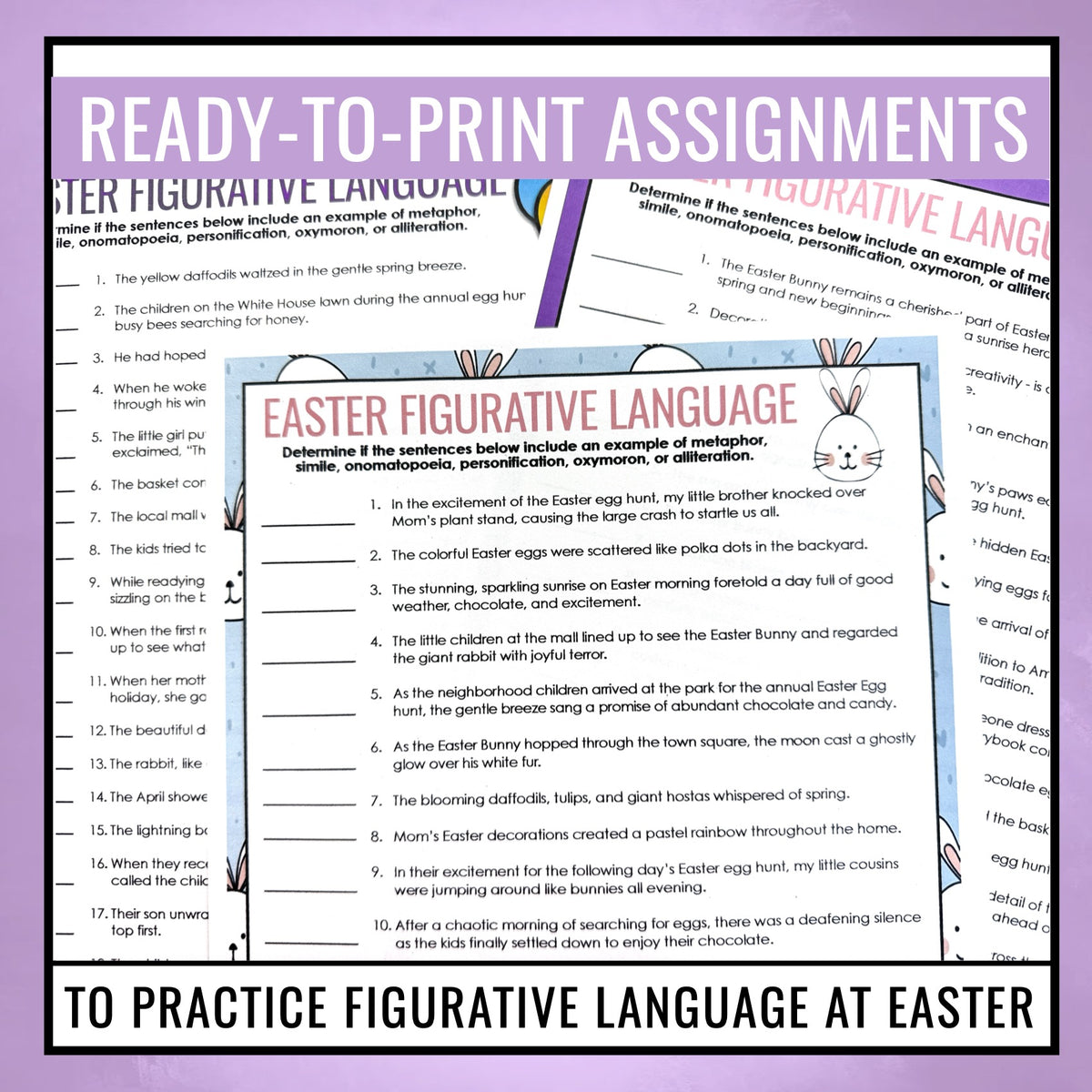 Easter Figurative Language Assignments - Literary Devices Worksheet Ac ...