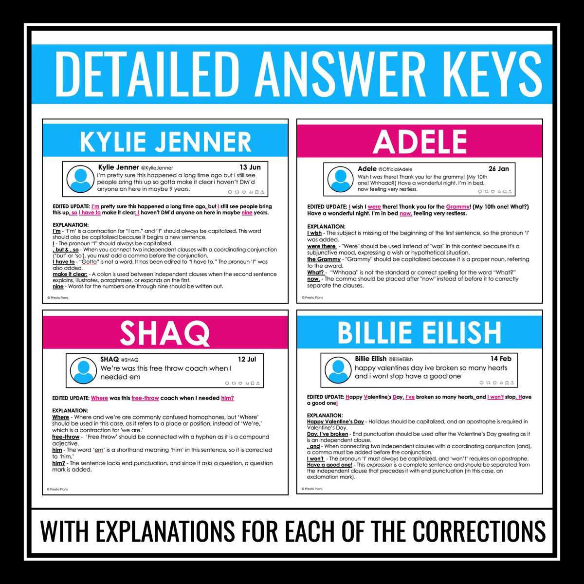 Grammar Activity - Editing Celebrity Social Media Grammar Errors Assig ...