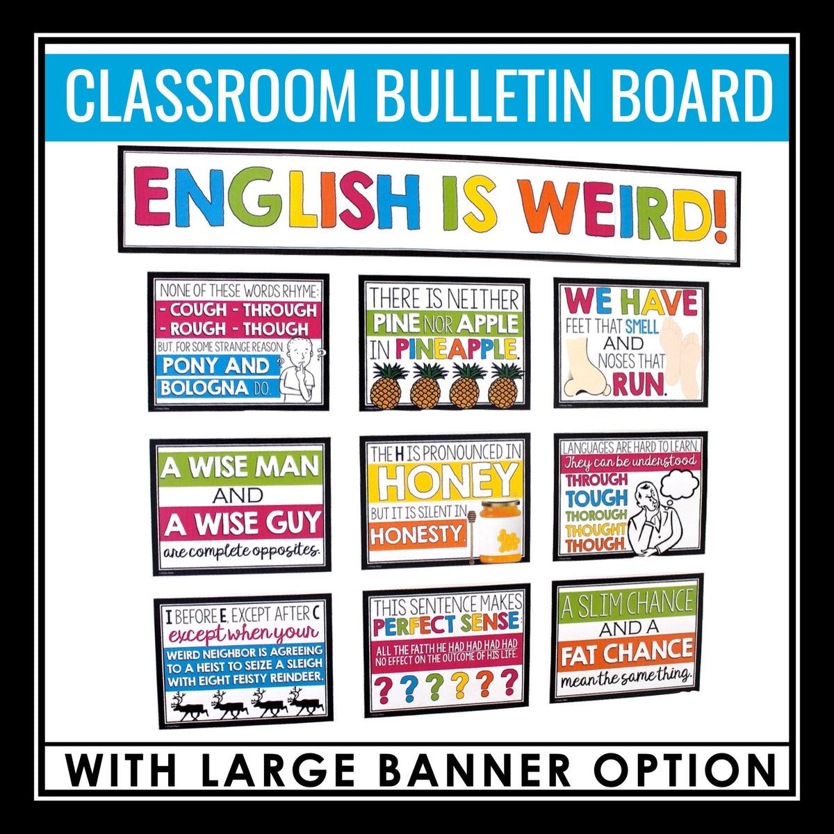 English Posters Classroom Bulletin Board Decor - 40 English is Weird P ...