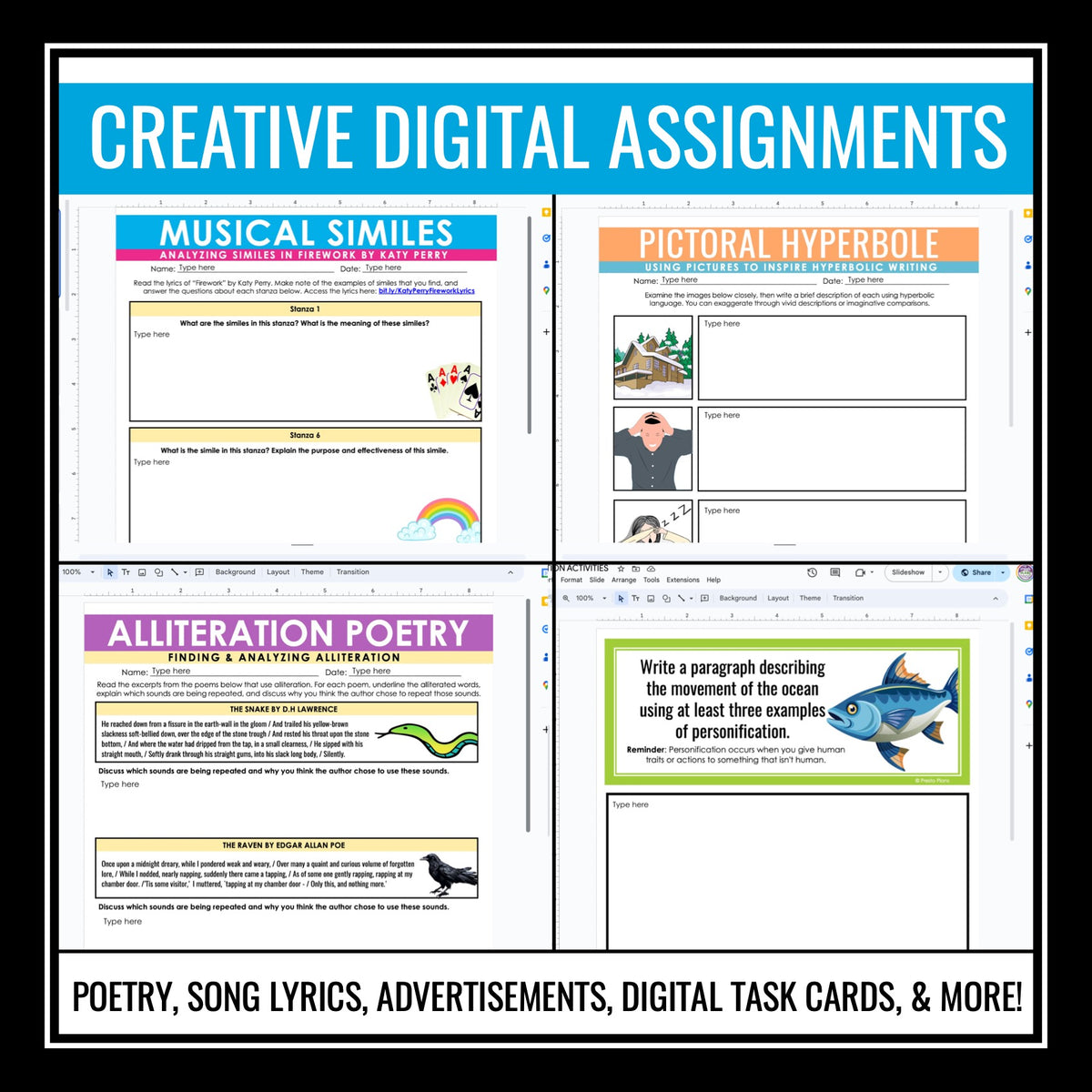 Figurative Language Activities & Assignments Bundle - Literary Devices ...