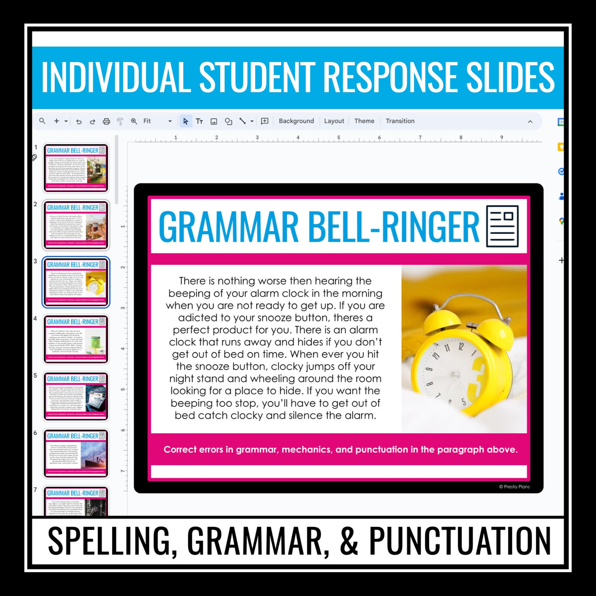 Grammar Bell Ringers - Editing Grammar, Punctuation, & Spelling Digita ...