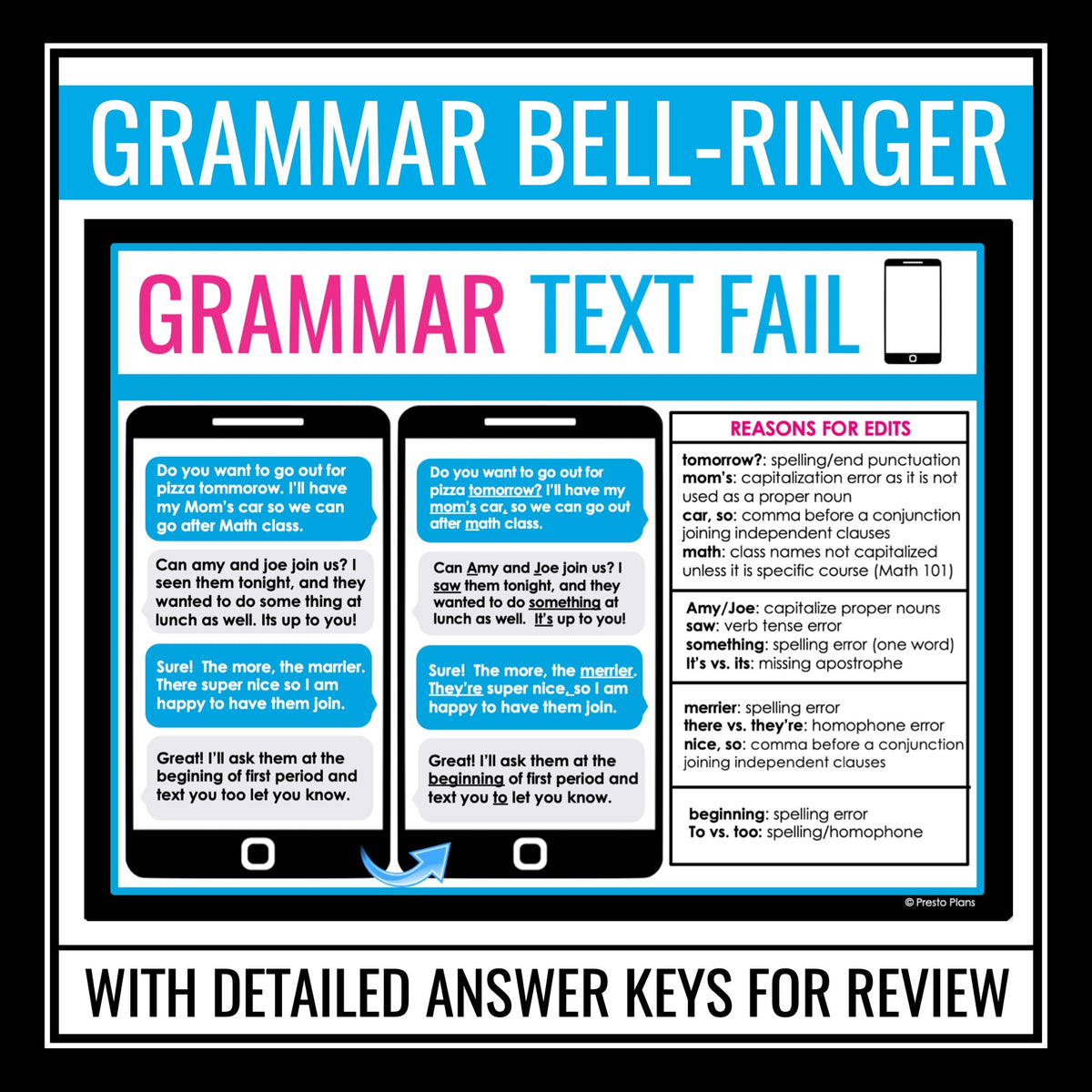 Grammar Bell-Ringers & Task Cards Activities - Editing Grammar in Text ...