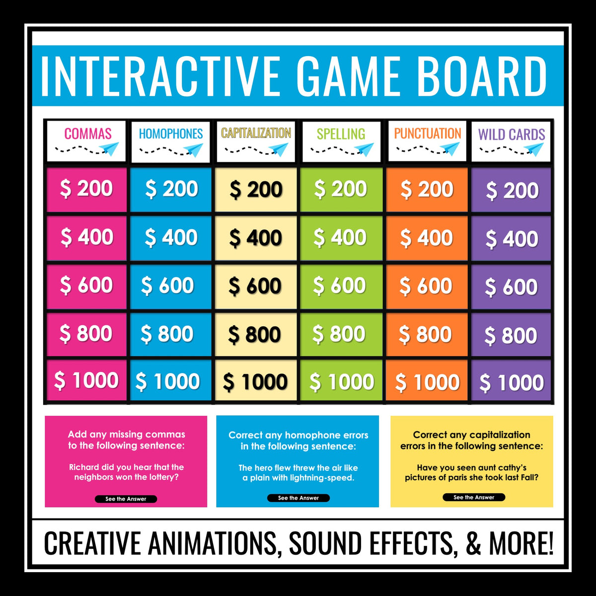Grammar Game - Homophones, Spelling, Commas, and Capitalization Practi ...