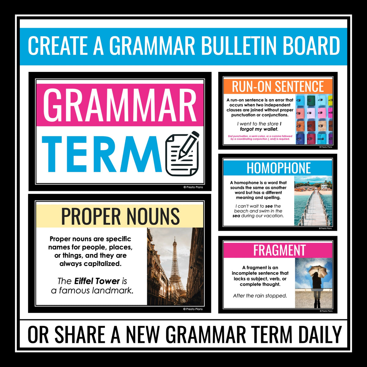 Grammar Posters Classroom Bulletin Board Decor – 76 ELA Grammar Terms ...