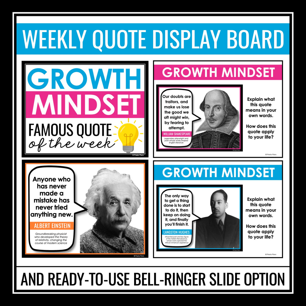 Growth Mindset Posters and Assignment - Famous Quotes Bulletin Board D ...