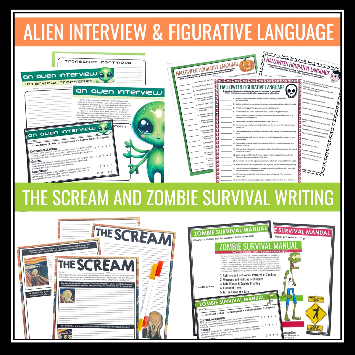 Halloween Reading and Writing Activities and Assignments Creative Bund ...
