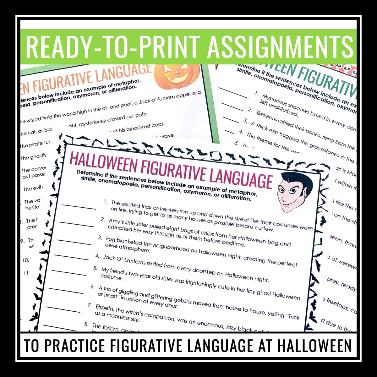 Halloween Figurative Language Assignment - Literary Devices Activity ...