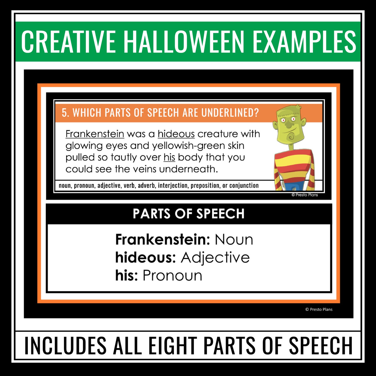 Halloween Parts of Speech Digital Task Cards Activity - Labeling Parts ...