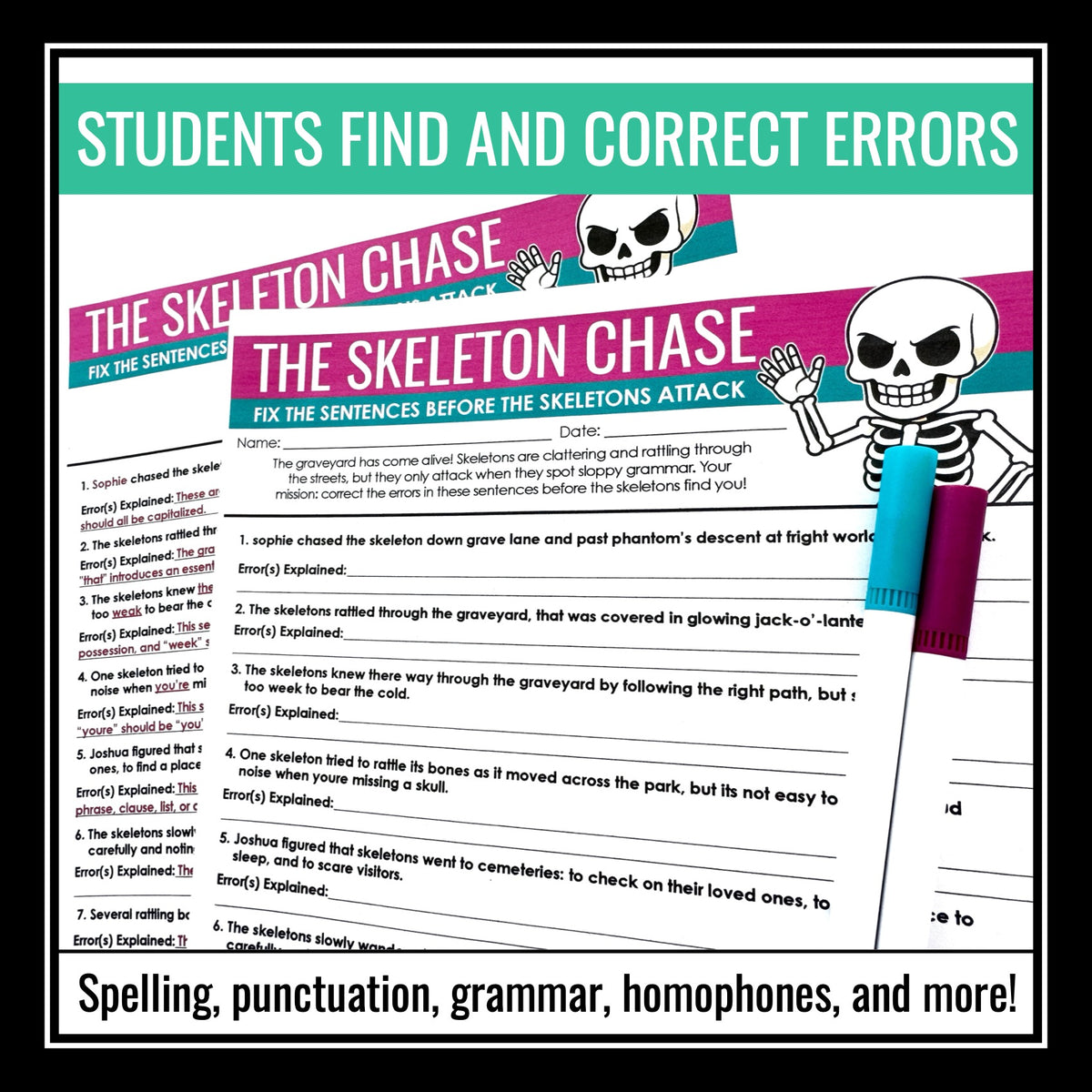 Halloween Grammar Worksheet Assignment - Grammar Editing Activity - Sk ...