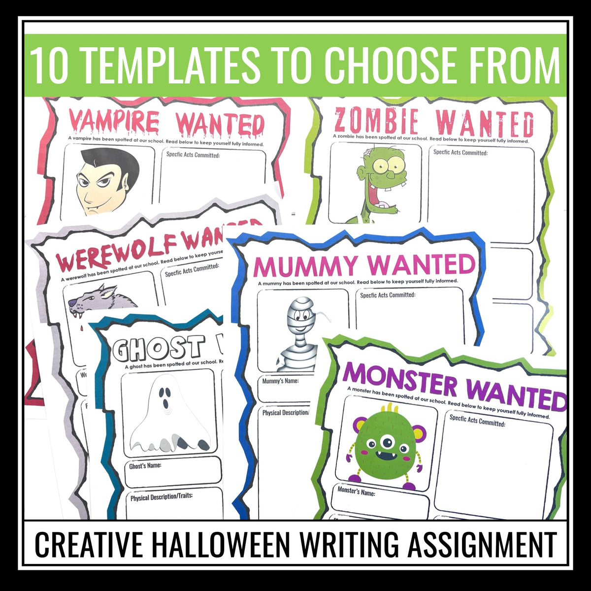 Halloween Writing Assignments - Wanted Poster for Halloween Characters ...