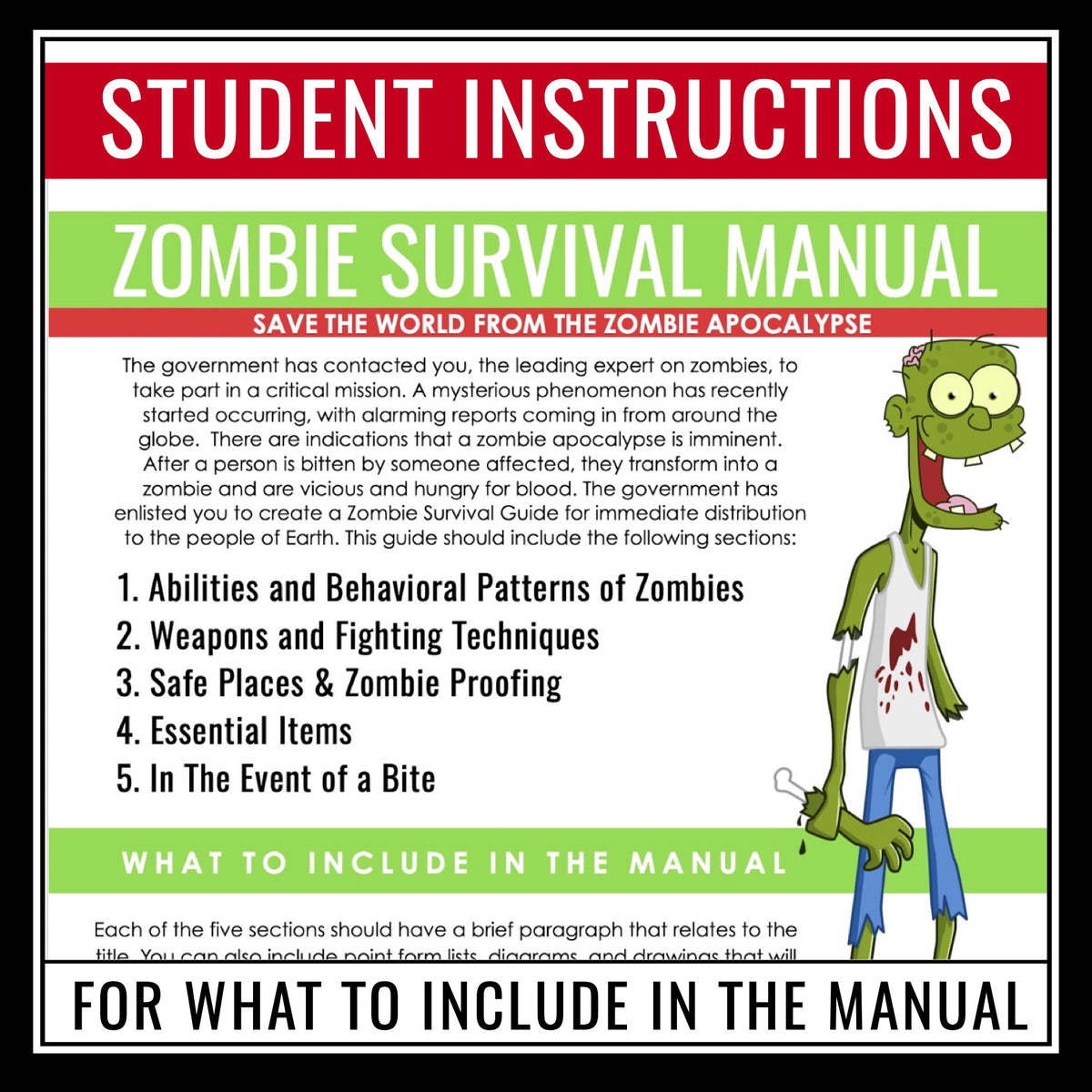 Halloween Writing Assignment - Zombie Survival Manual Halloween Digita ...