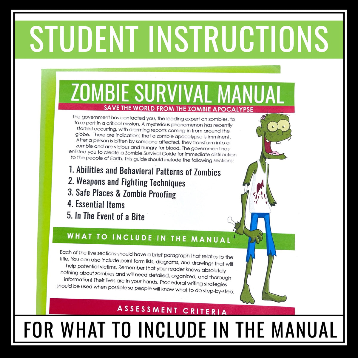 Halloween Writing Assignment - Zombie Survival Manual Halloween Writin ...