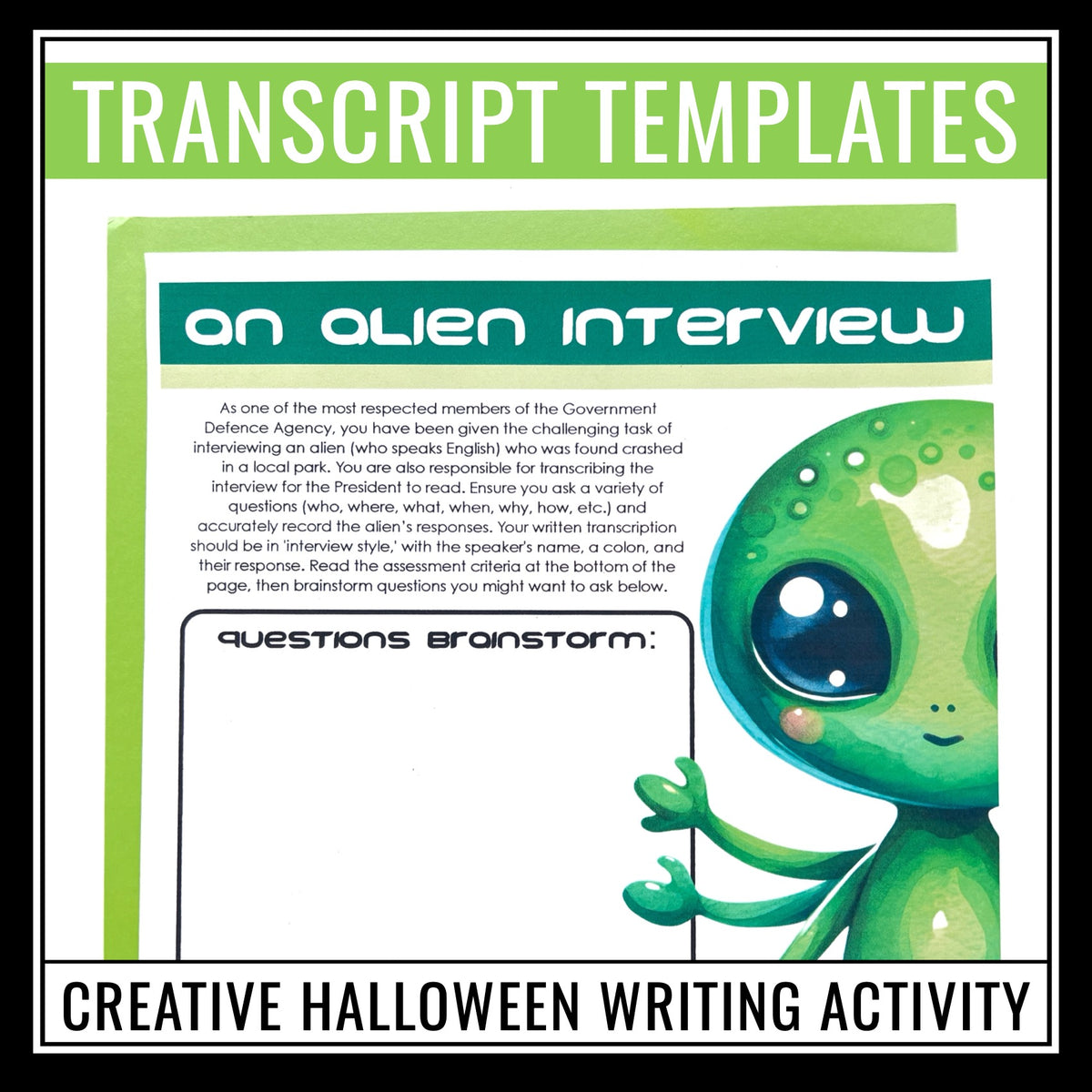 Halloween Writing Assignment - Alien Interview Halloween Writing Activ ...