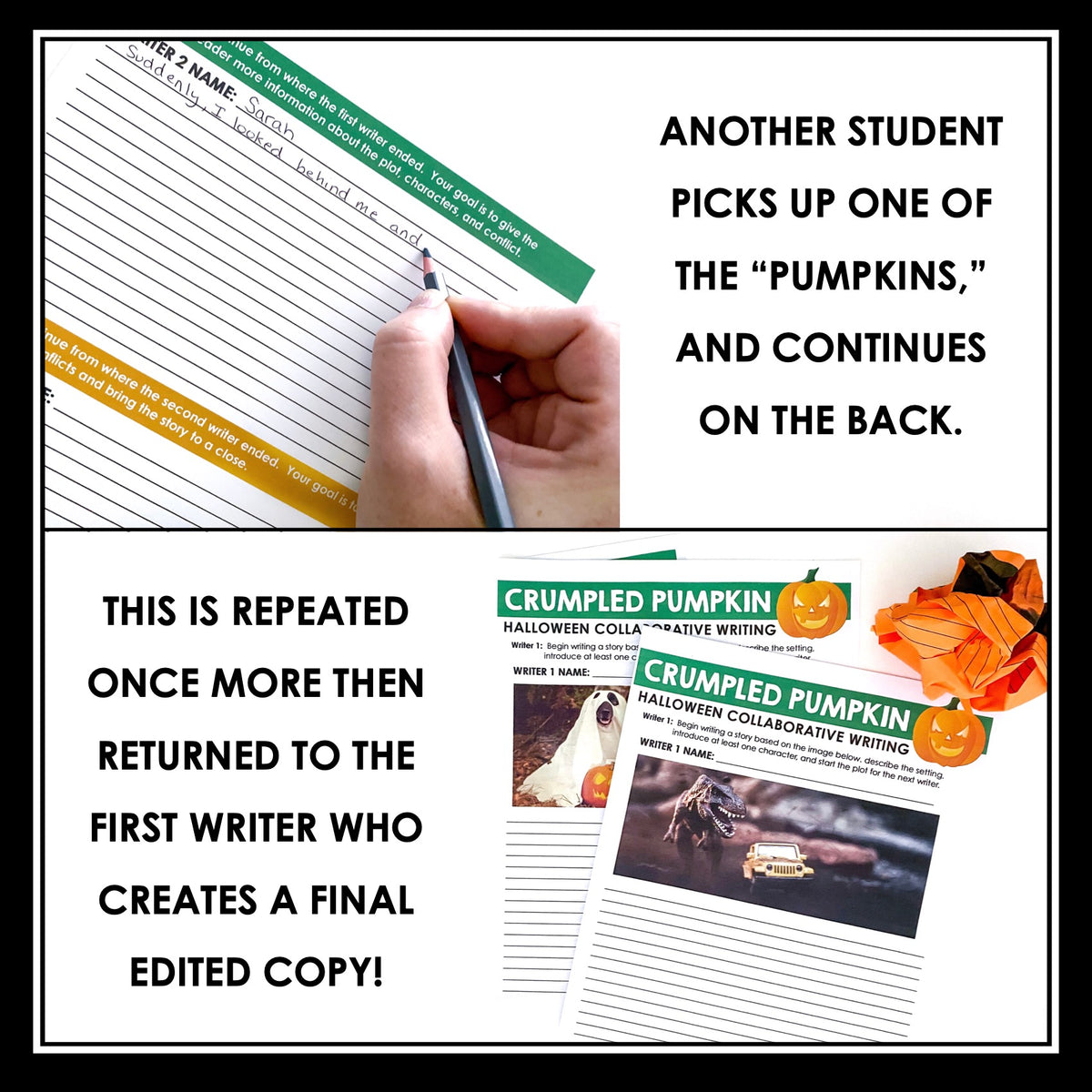 Halloween Writing Activity - Crumpled Pumpkin Collaborative Writing As ...