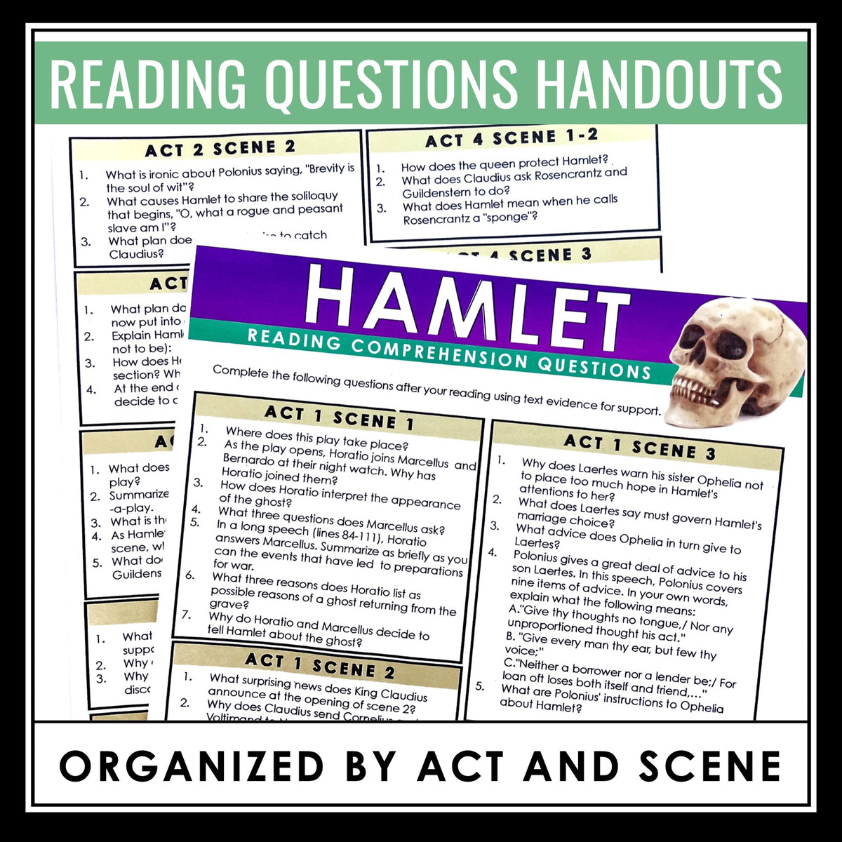 Hamlet Questions - Act and Scene Comprehension Questions for Shakespea ...