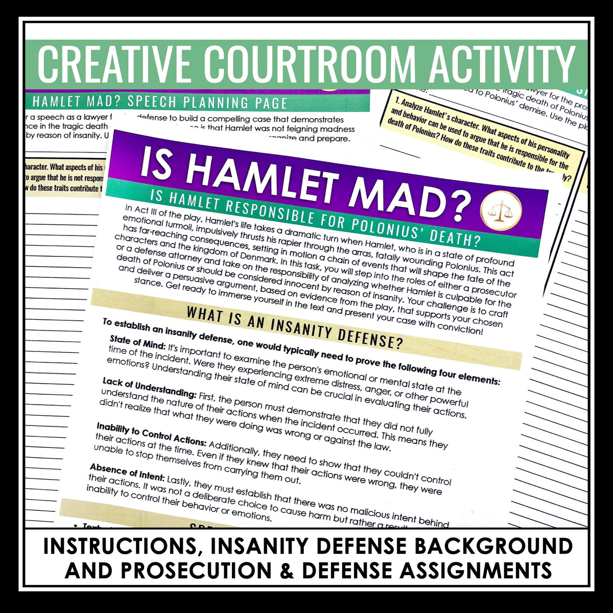 Hamlet Trial Activity - Is Hamlet Mad? Prosecution and Defense Speeche ...