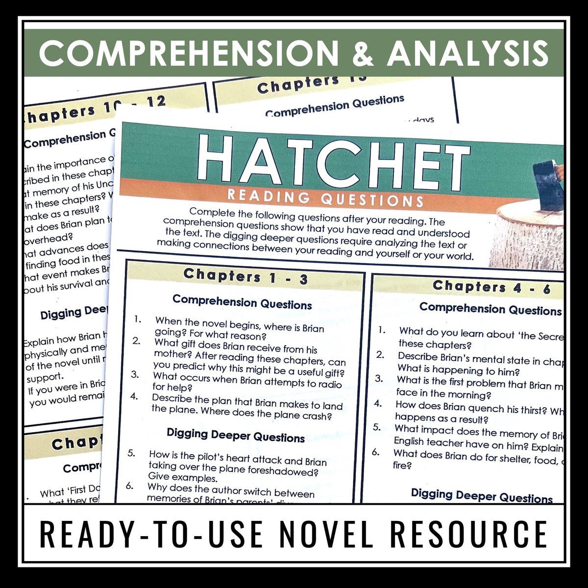 Hatchet Questions - Comprehension and Analysis Reading Chapter Questio ...