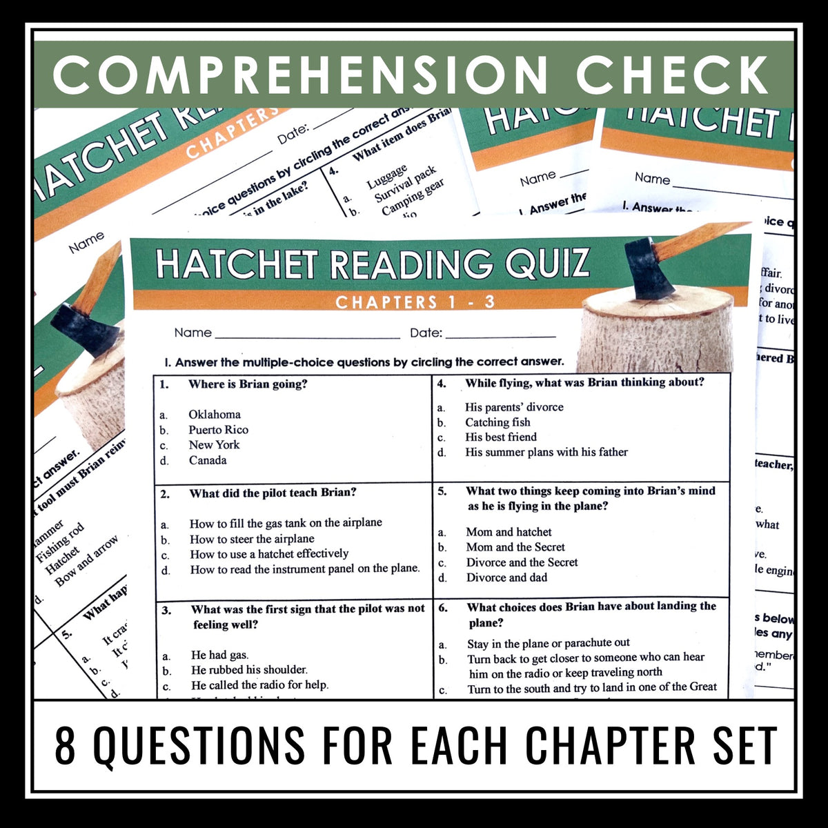 Hatchet Quizzes - Multiple Choice and Quote Chapter Reading Quizzes ...