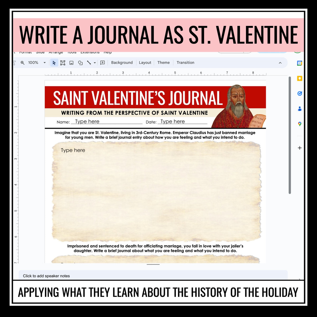 History of Valentine's Day Lesson Slides and Digital Writing Assignmen ...