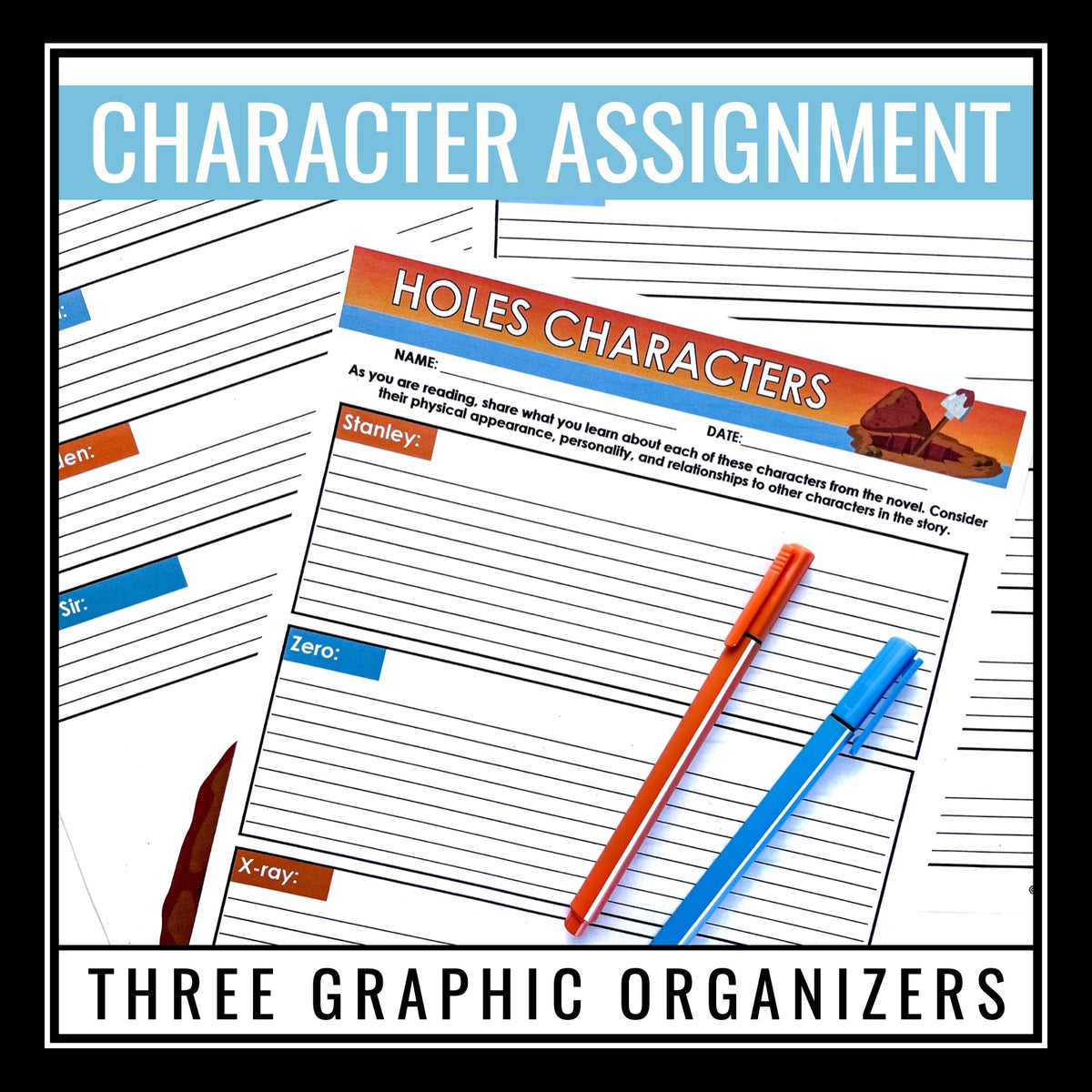 Holes Character Analysis Assignment Graphic Organizer - Louis Sachar ...