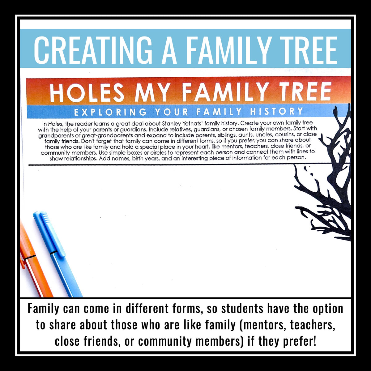Holes Creative Assignment - Family Tree Novel Connection Activity - Lo ...