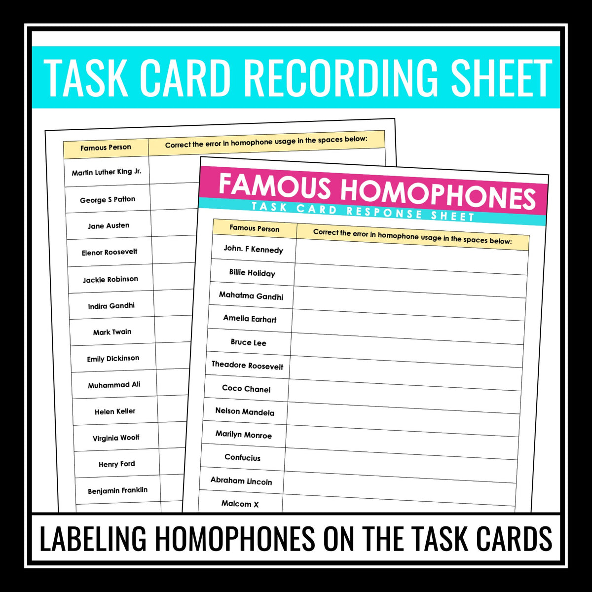 Homophones Practice Activity - Correct Errors in Famous Quotes Task Ca ...