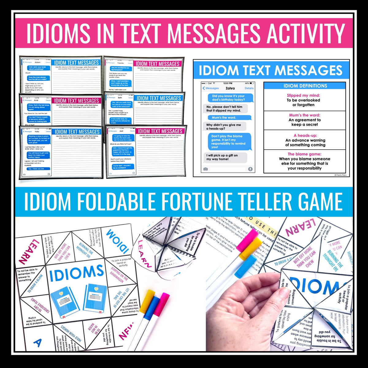 Idioms Activities, Assignments, Posters, Task Cards, and Awards Bundle ...