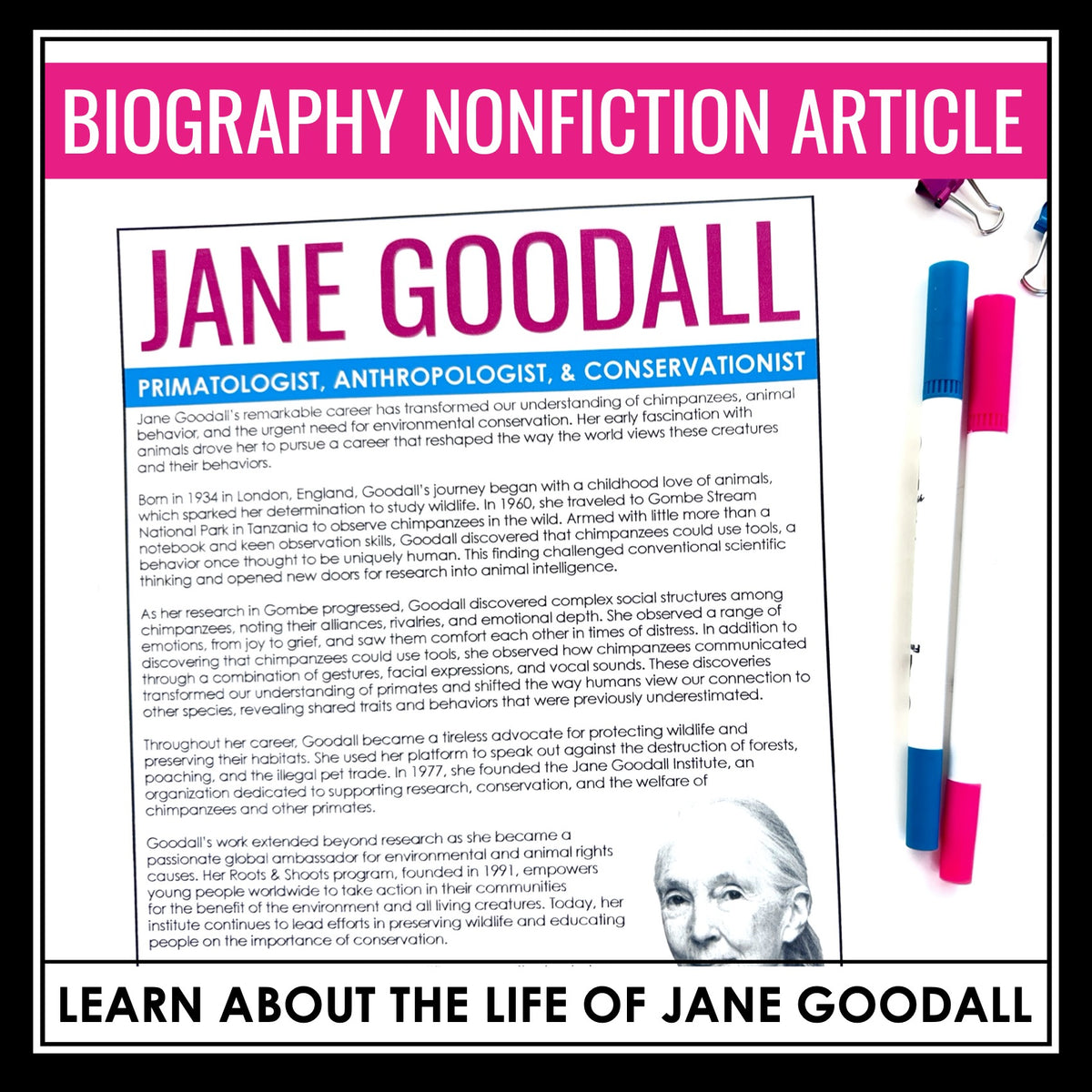 Jane Goodall Biography - Slides, Nonfiction Science Article & Reading ...