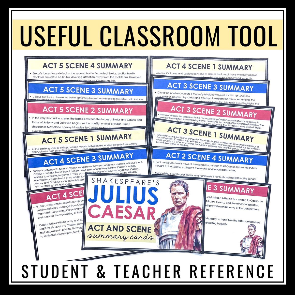 Julius Caesar Summary Act And Scene Cards Plot Summaries For Shakespea Presto Plans 