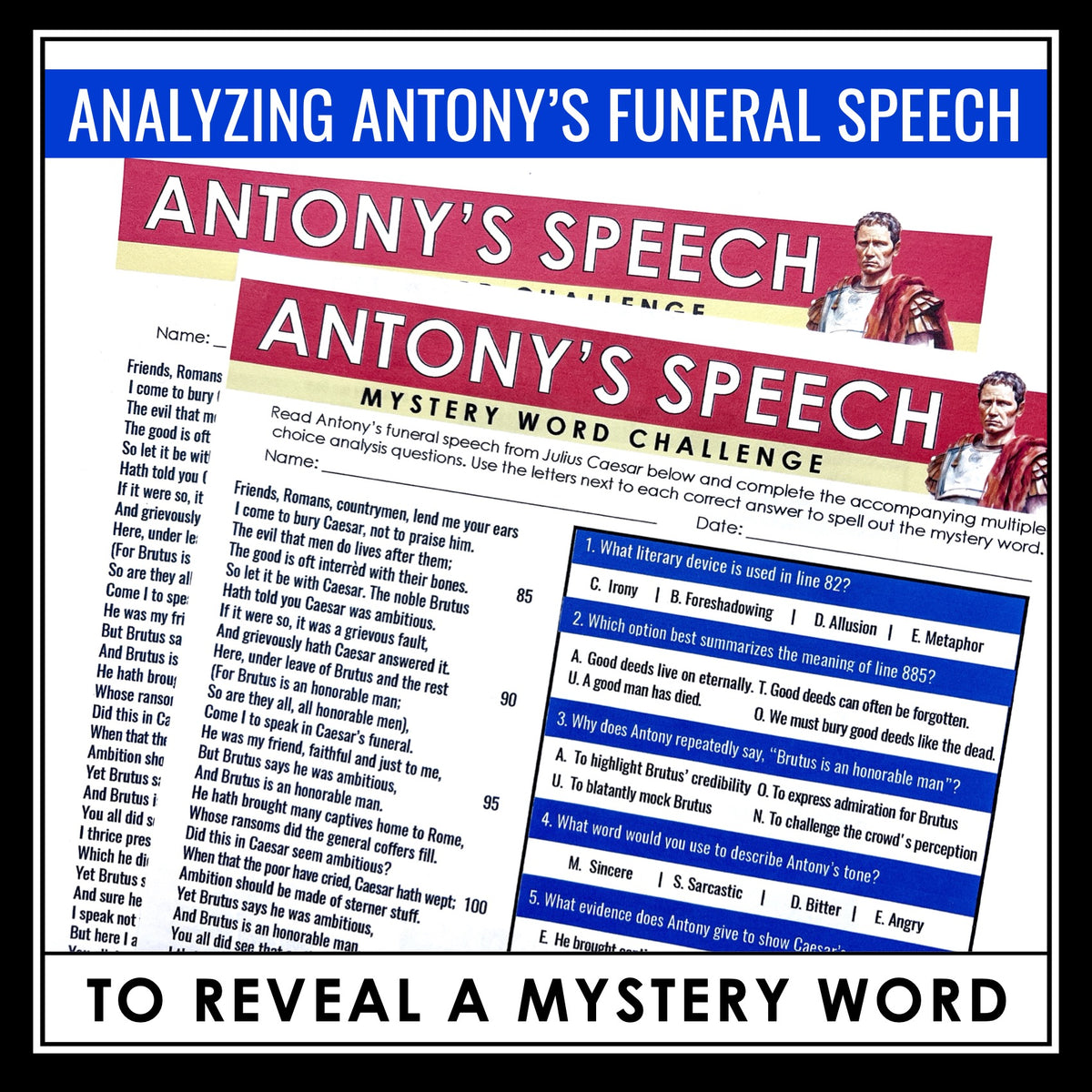 Julius Caesar Antony's Speech Rhetoric Presentation & Activities - Sha ...