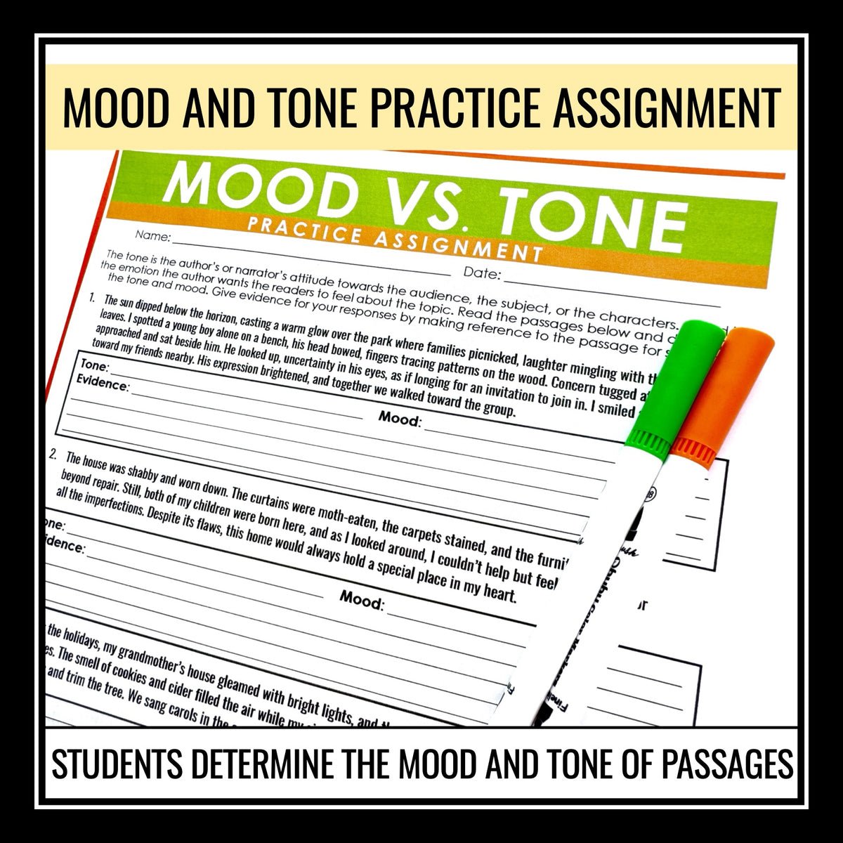 Mood and Tone Lesson - Presentation and Story Elements Worksheet Assig ...