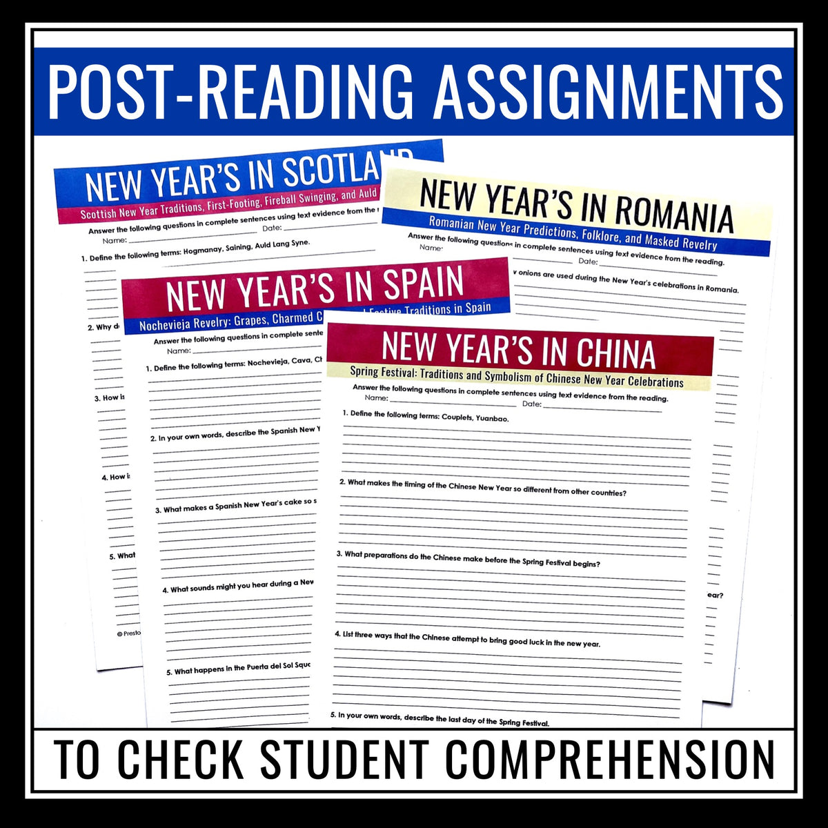 New Year's Around the World Reading Comprehension - Nonfiction Assignm ...