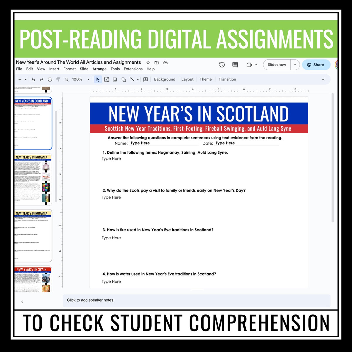 New Year's Around the World Reading Comprehension Nonfiction Assignmen ...