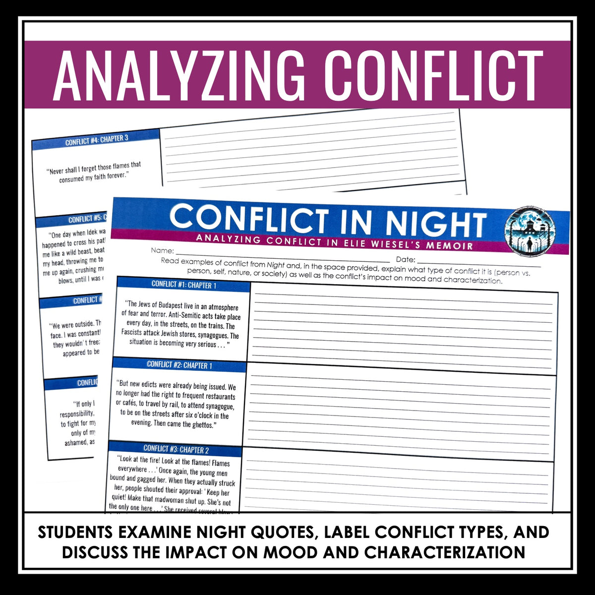 Night by Elie Wiesel Activity Analyzing Conflict Types Presentation ...