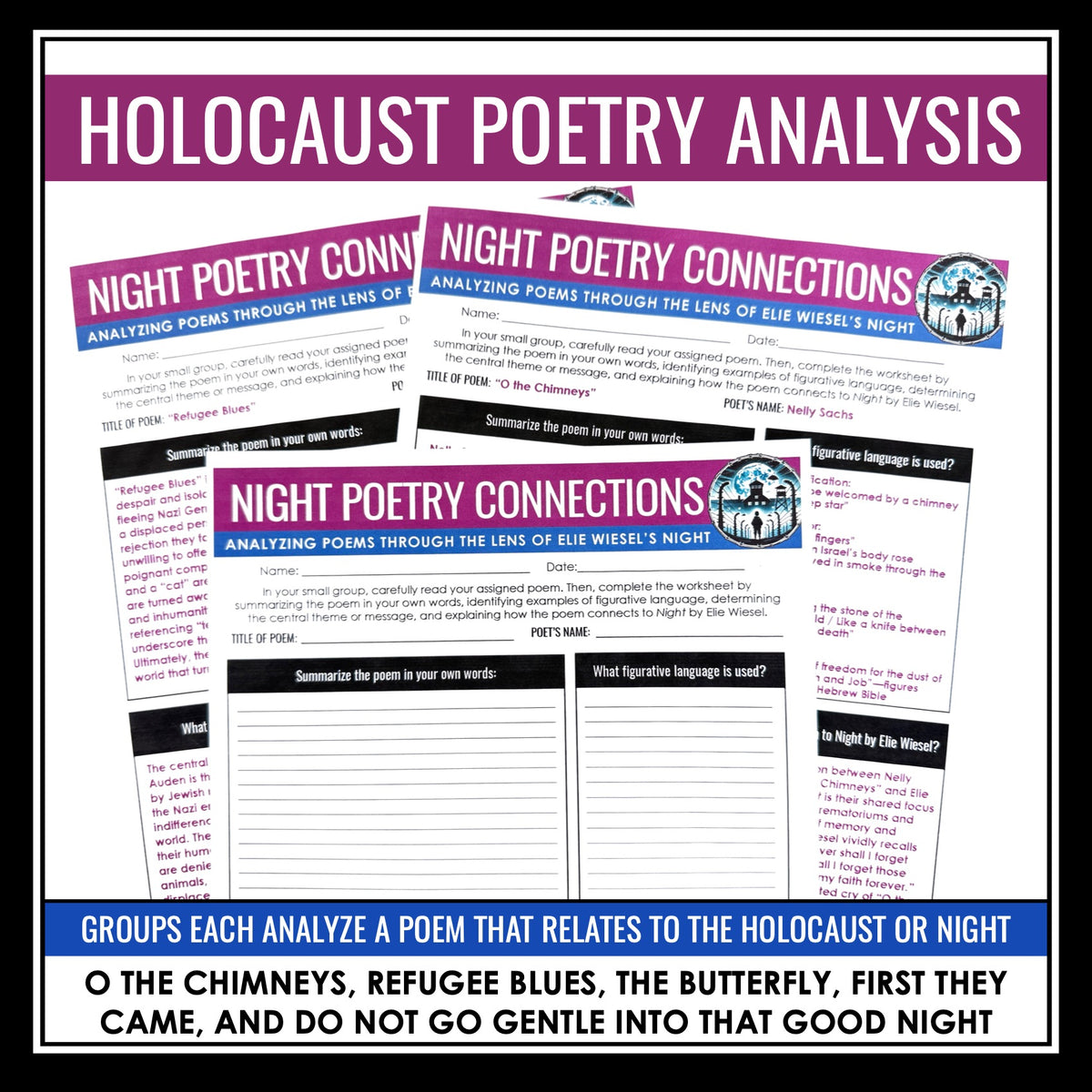 Night by Elie Wiesel Activity - Holocaust Poetry Jigsaw Analyzing Poem ...